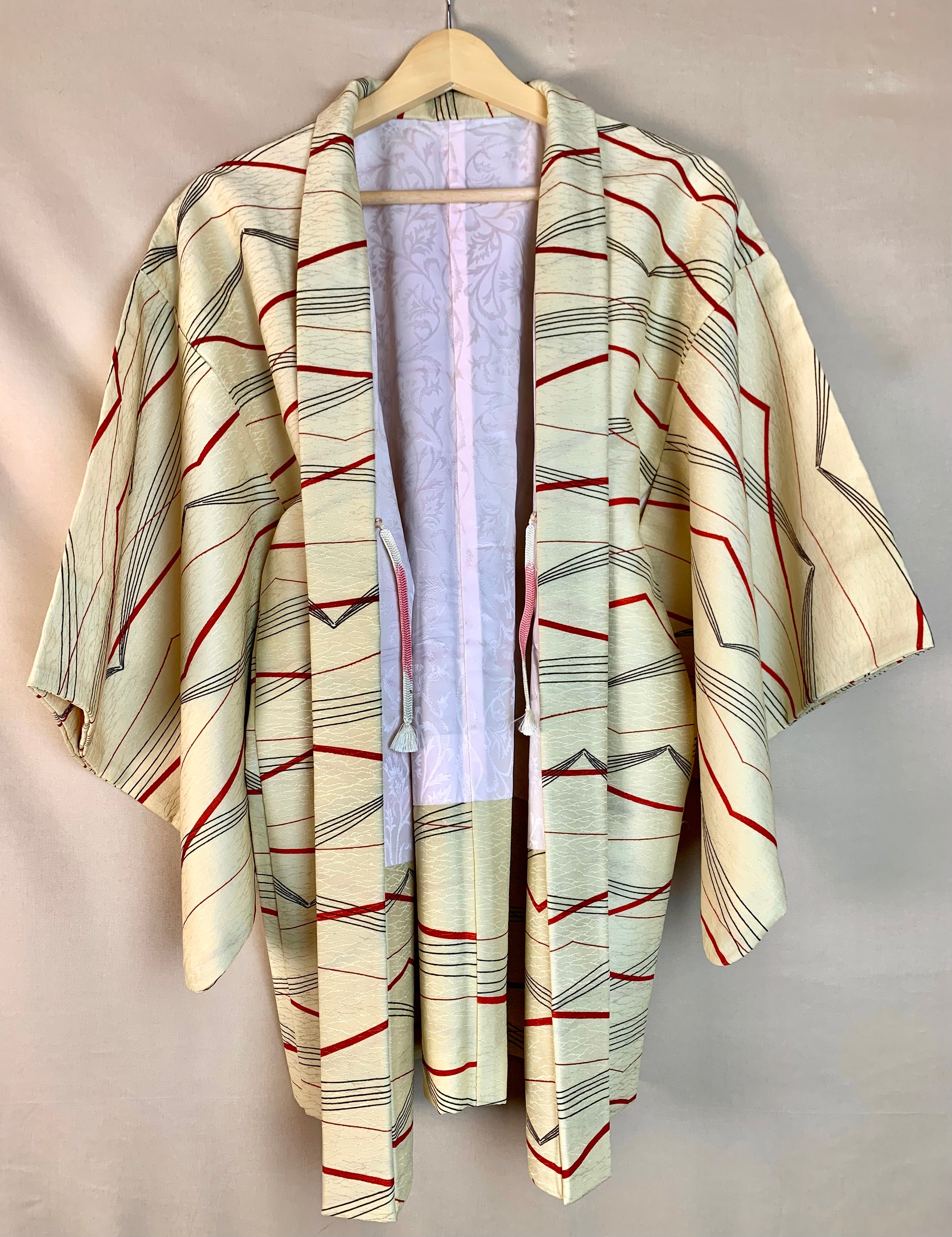 Haori Modern Art in Pale Yellow Silk – aira kimono